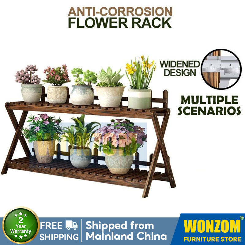 WONZOM Solid Wood Flower Rack Indoor Green Plant Pot Rack Living Room ...
