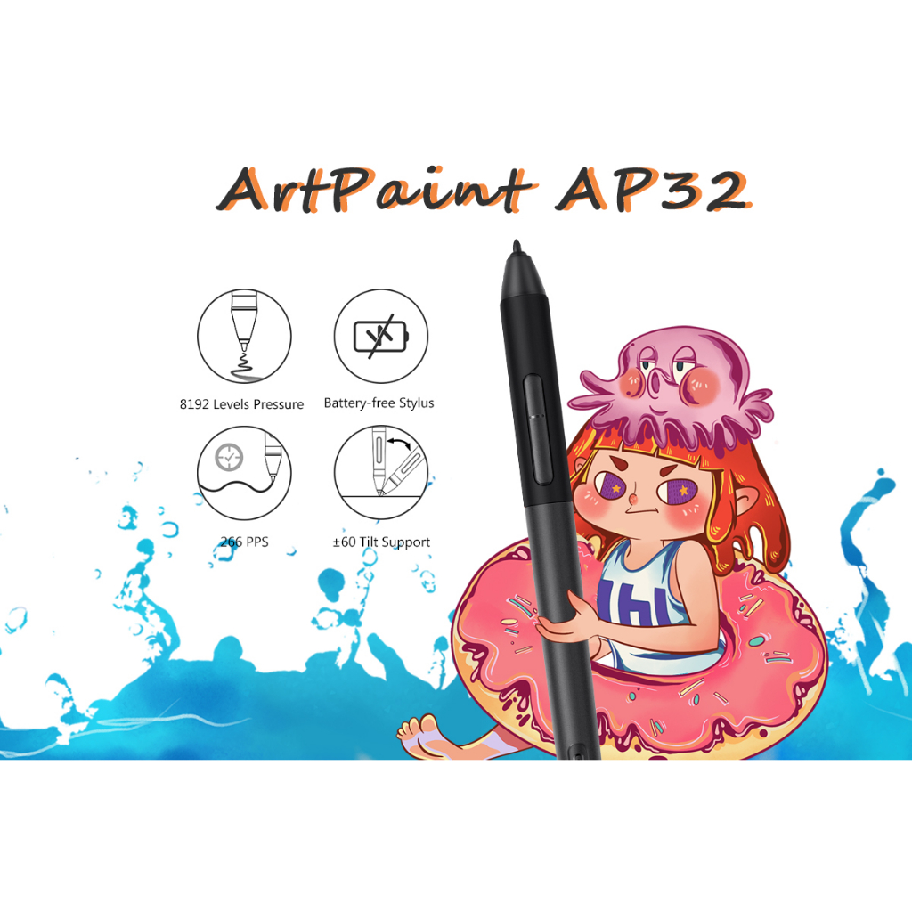 GAOMON Art Paint AP32 Battery-Free 8192 Levels Pressure Passive Stylus ...