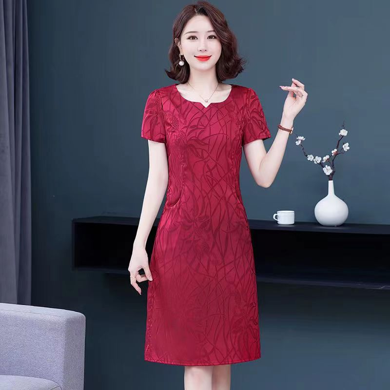 Elegant High End Satin Dress Summer Short Sleeve High Waist Wrap Dress