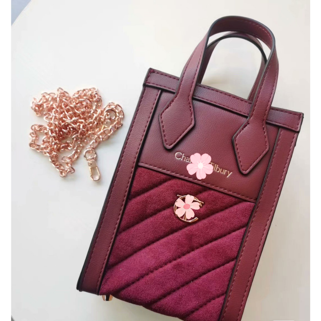 Vip Gift Burgundy Velvet Leather Tote Bag | Shopee Singapore