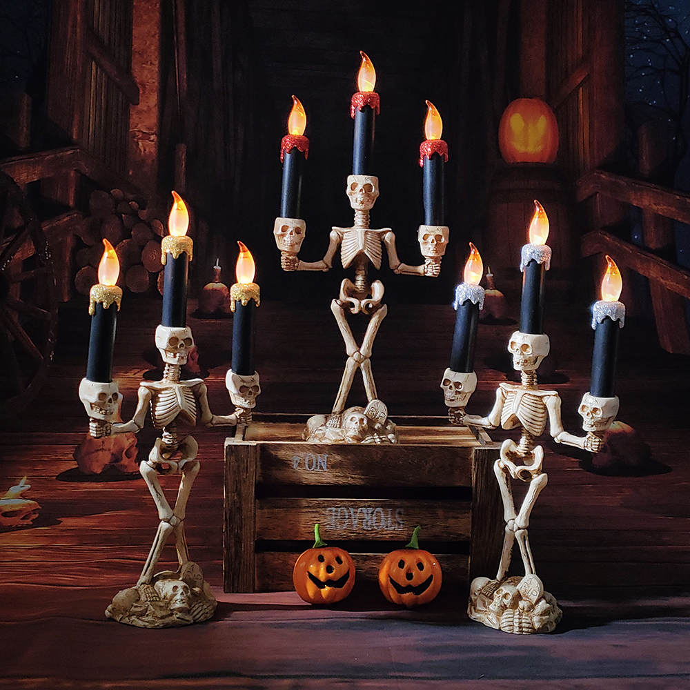 Halloween Decorations Skull LED Candlestick Pumpkin Ghost Candle Lights ...