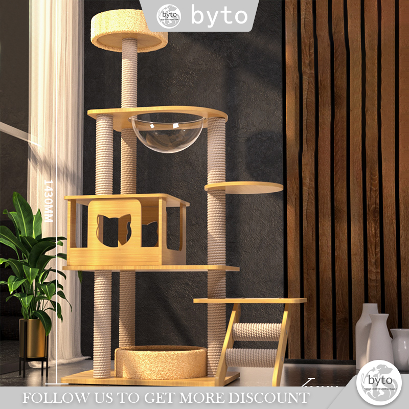 Cat Climbing Frame Cat Nest Cat Tree Solid Wood Space Module Sky Pillar ...