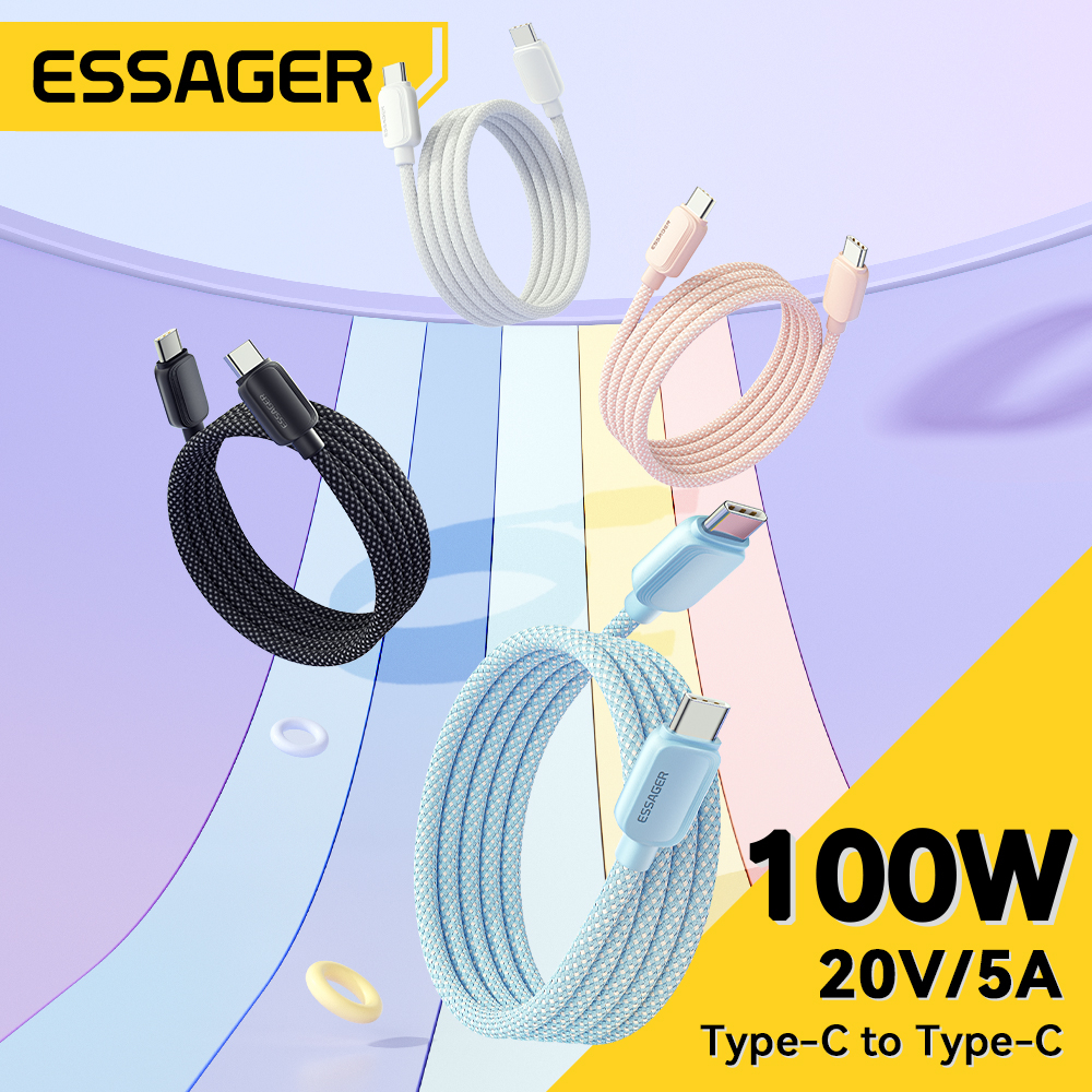 ESSAGER W 100W 5A Type C To Type C Fast Charging Data Cable Black White Blue Pink Color | Shopee ...