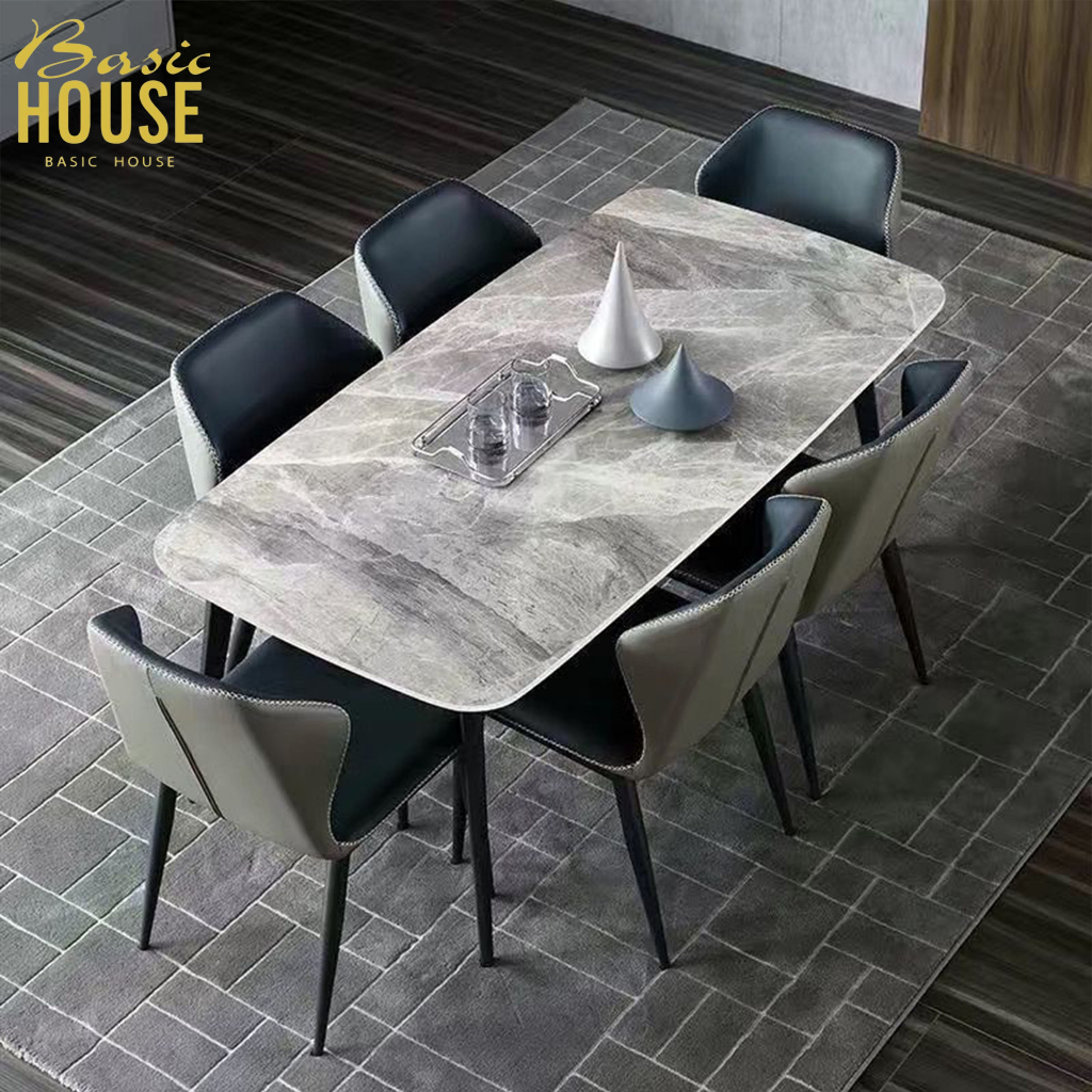 BASIC HOUSE Rock Plate Dining Table Modern Simple Rectangular Dining ...