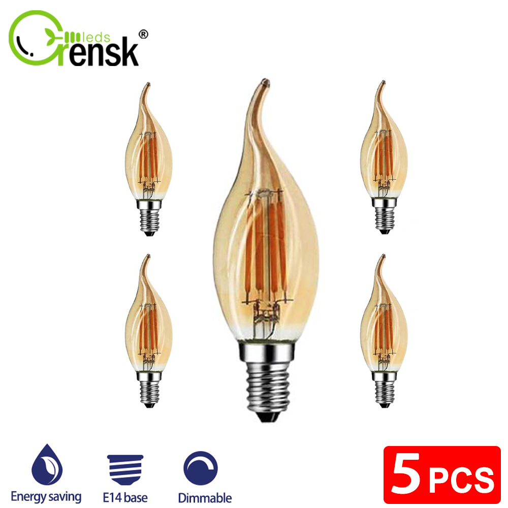 5PCS Retro Bulb C35 Candle Bulb 4W Dimmable Led Filament Bulb E14 ...