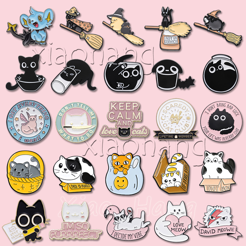 Funny Cat Enamel Pins Brooches Cute Fruit Cats Black Bottle Kitten ...