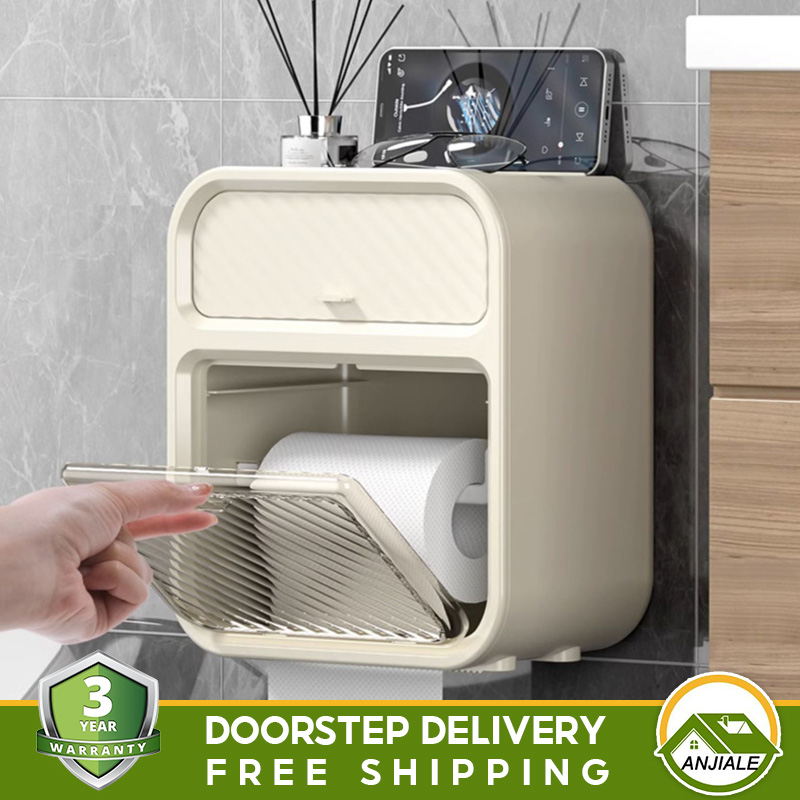 Toilet Wall Mounted Tissue Box Without Punching Waterproof Toilet Paper ...