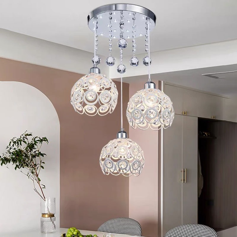 Dining Room Pendant Light Three-Head Crystal Chandelier Led Glass ...