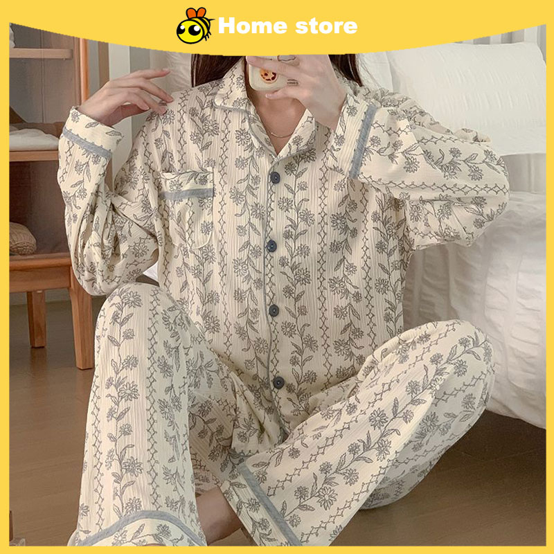 【Ready Stock】INS Korean Sweet Retro pajamas, women's long sleeved pants ...