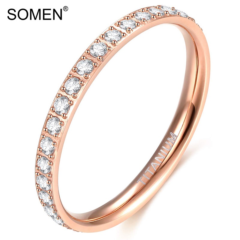 SOMEN Titanium Rose Gold Eternity Ring 2MM Cubic Zirconia Anniversary ...