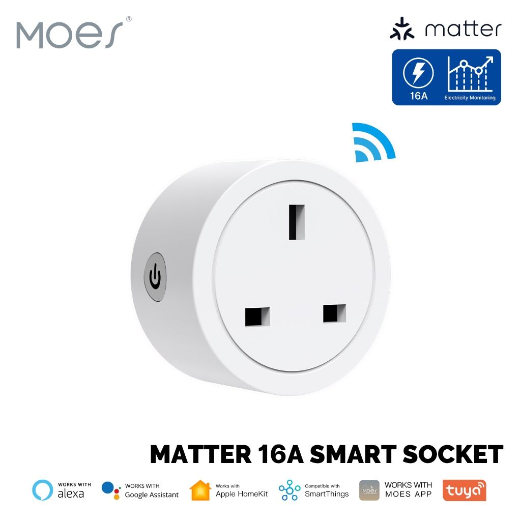 MOES Smart UK Plug Matter WiFi Socket 16A Timer Outlet Power Monitor ...