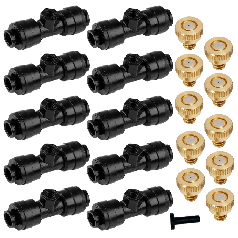 10 Pcs Misting Brass Nozzles With 10 Pcs 1/4'' Quick Fitting Push To ...