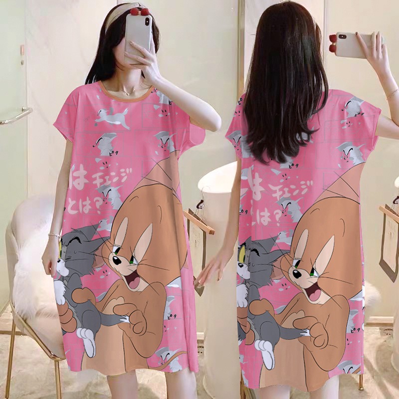 Nightdress Summer Thin Cartoon Women Pyjamas milk silk home service ...