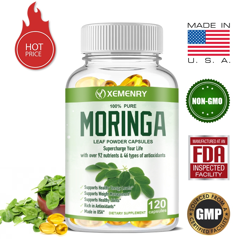 XEMENRY Organic Moringa Capsules, Nutritious Vegan Green Superfood for Immune System, Energy ...