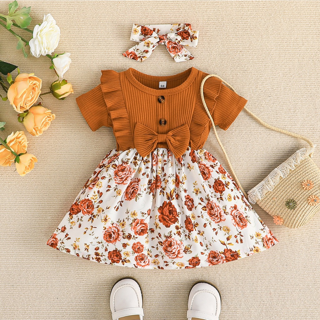 Dress Baby Girl Korean Style Gaun Summer Short Sleeve Floral Kids ...