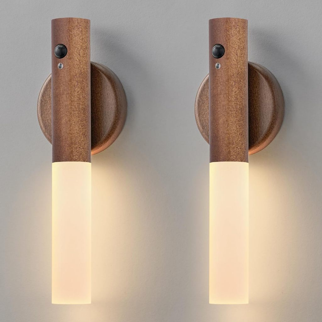 Solid Wood Motion Sensor Light USB Rechargeable Night Light Magnetic ...