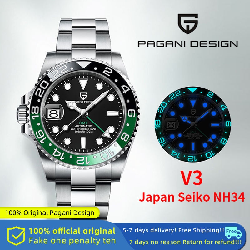 V3 PAGANI DESIGN Original 40MM GMT-MASTER automatic mechanical watch Japan NH34 Luminous ...