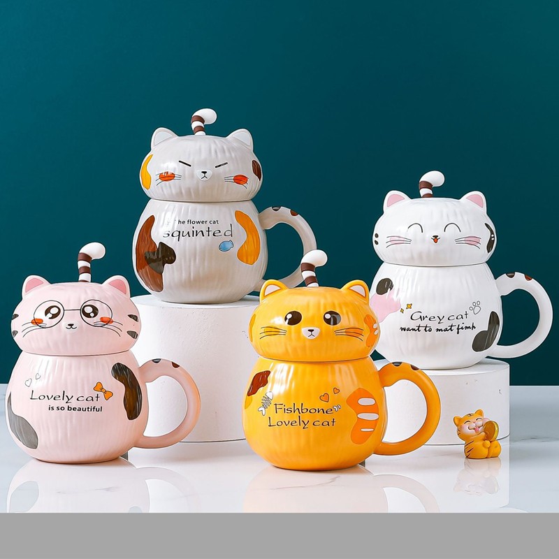 400ml Cute Cat Ceramic Mug Creative Cartoon Hand Painted 3D Mugs With ...