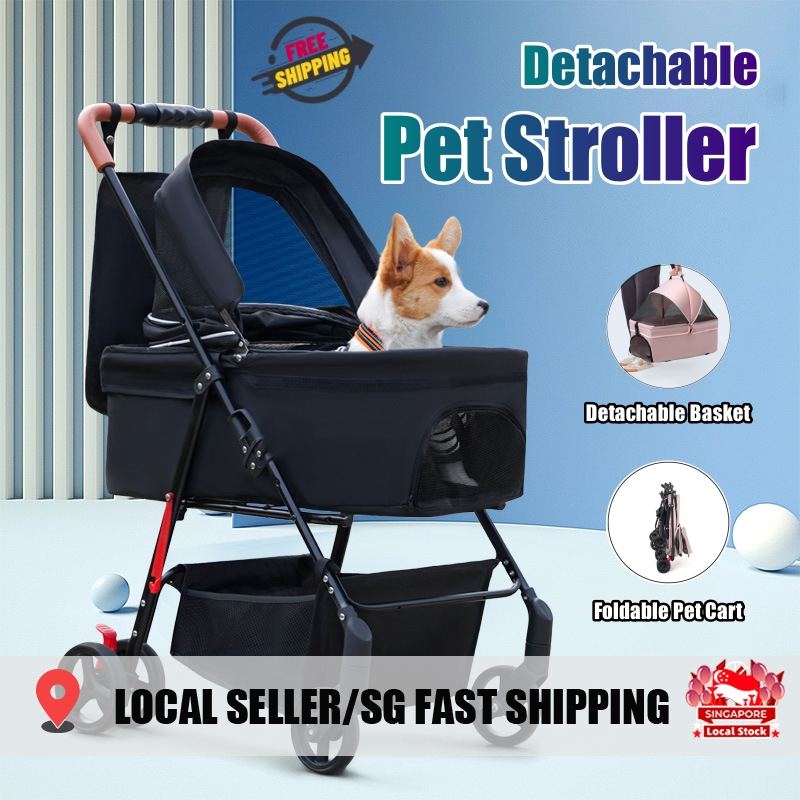SG Stock Pet Stroller Detachable Dog Cart Foldable Cat Stroller Multi ...