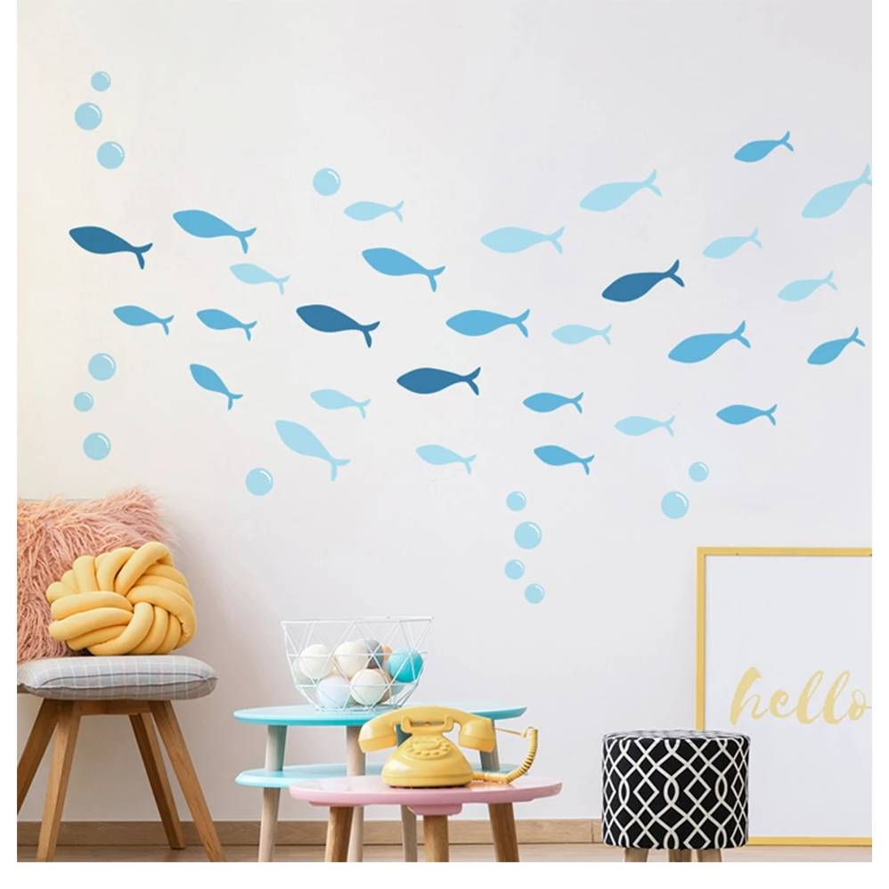 42pcs/set Blue Fish Vinyl Wallsticker for Baby kids Room Cartoon ...