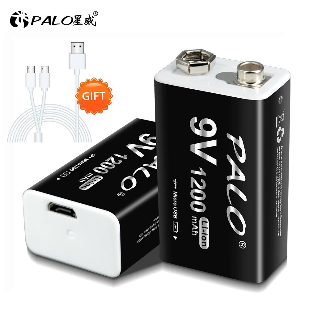 PALO 9V USB Rechargeable Battery 1200mAh Lithium 9v Battery | Shopee ...
