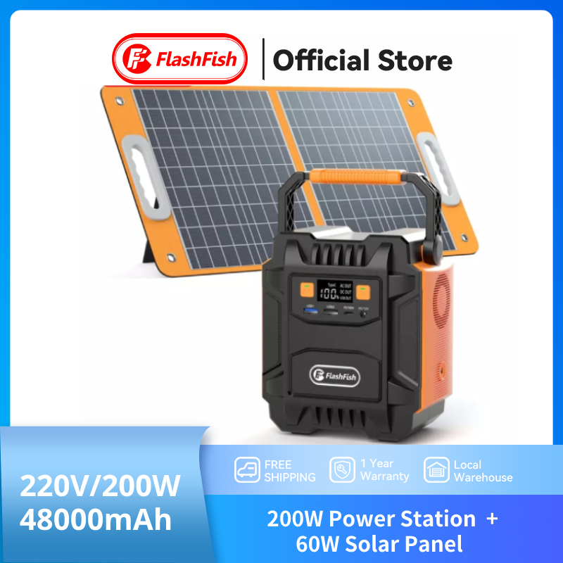200W/173Wh Solar Generator Set | Flashfish Portable Power Station with 60W Foldable Solar Panel ...