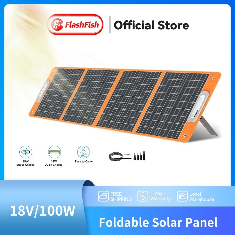 18V 100W | Flashfish Portable Solar Panel 100watts for Solar Generator ...