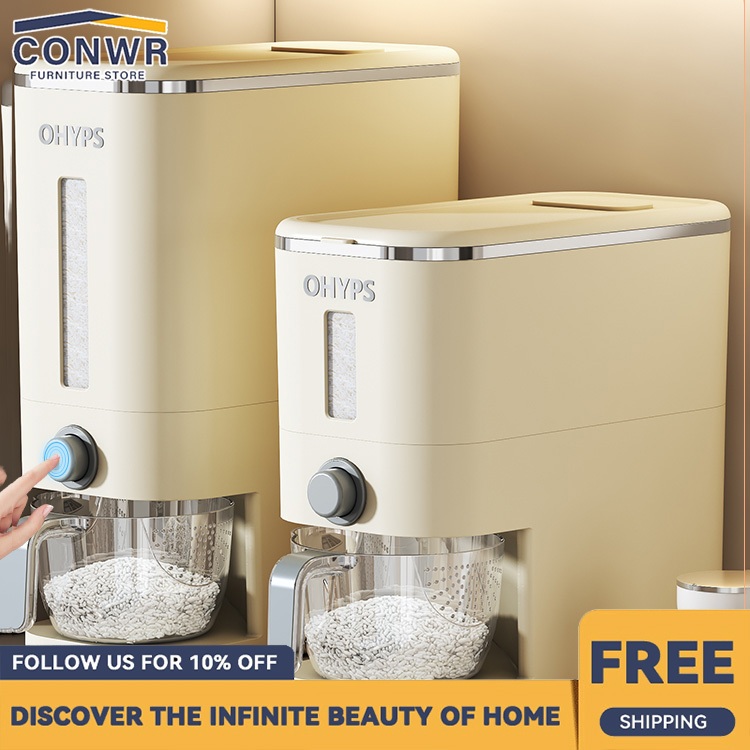 Auto Rice Container Household Pressing Release Rice Kitchen Organizer ...