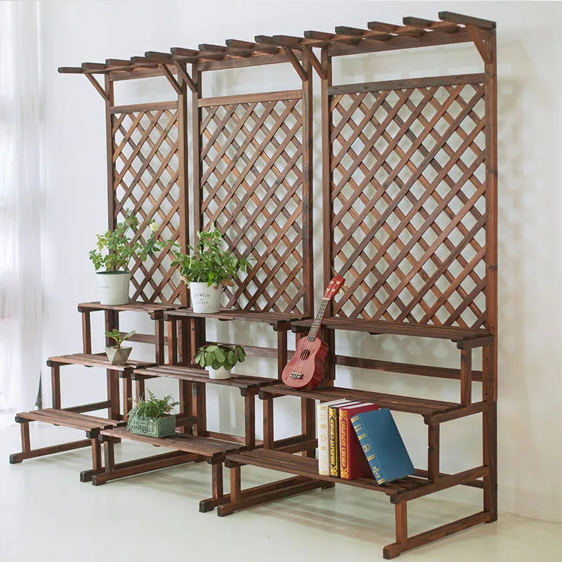 Anticorrosive wood balcony flower rack, floor-standing multi-layer ...