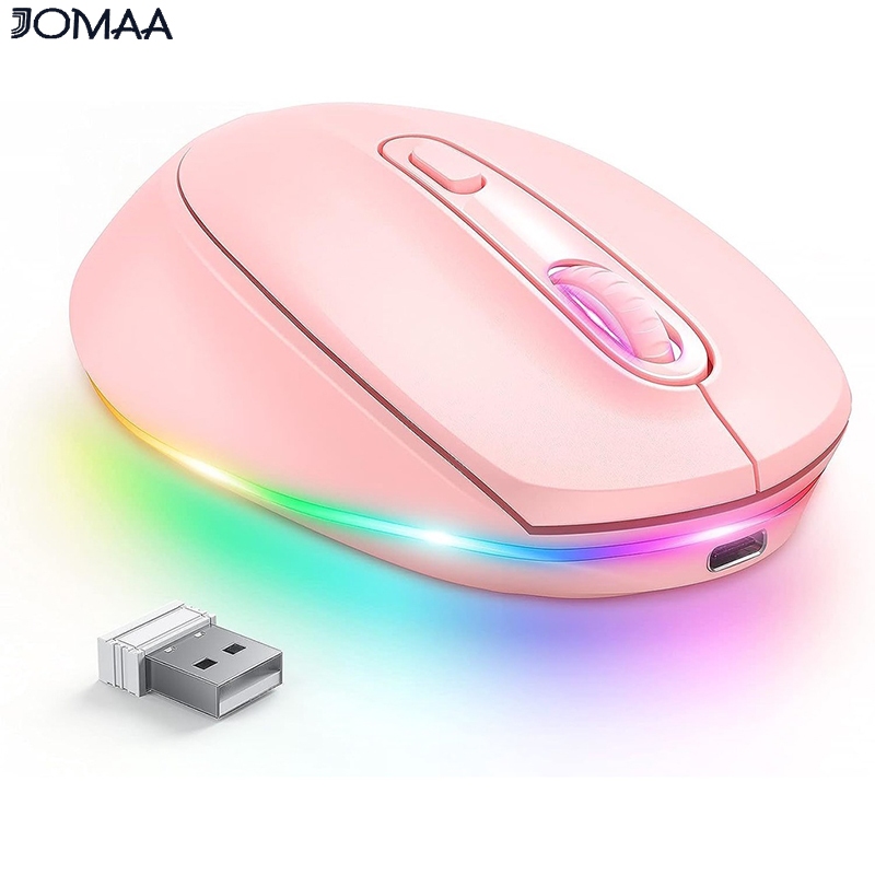 Jomaa Pink 2.4G Wireless Mouse Rechargeable Light Up Mouse for Laptop ...
