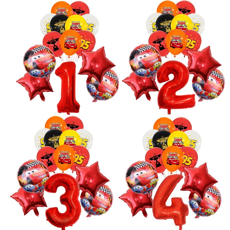 15pcs Cartoon Cars Foil Balloons Lightning McQueen 32Inch Number Baby ...