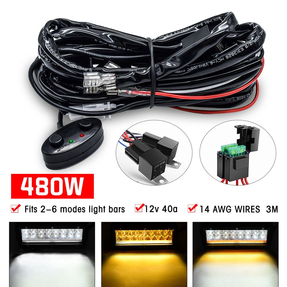 LED Light Bar Wiring Harness Kit 14AWG Heavy Duty 12V 3Pin Rocker ...