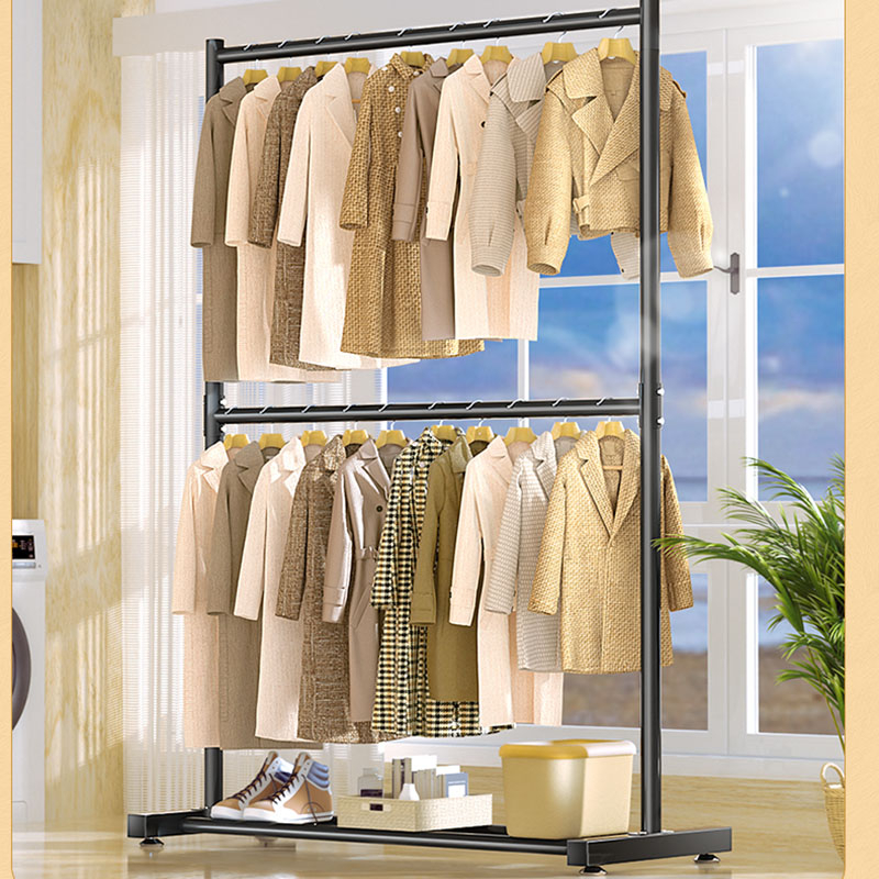 Double Pole Floor Clothes Rack Clothing Store Household Iron Movable ...