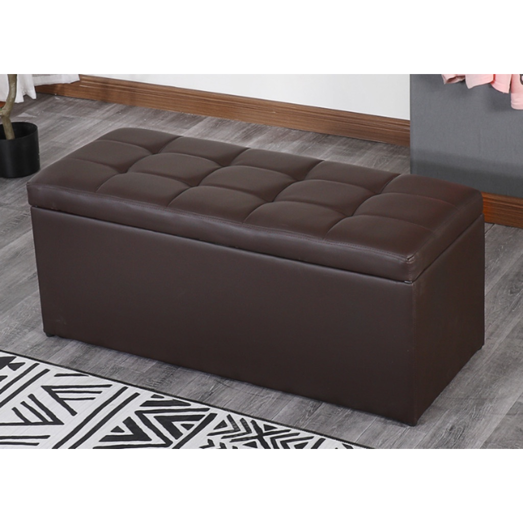 🔥SG Ready Stock🔥Upgrade Brown/Black 120cm Leather Ottoman Storage Bench ...