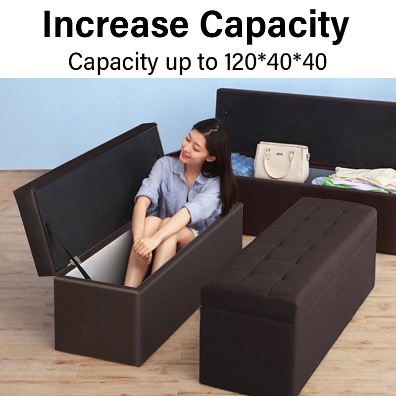 🔥SG Ready Stock🔥Upgrade Brown/Black 120cm Leather Ottoman Storage Bench ...