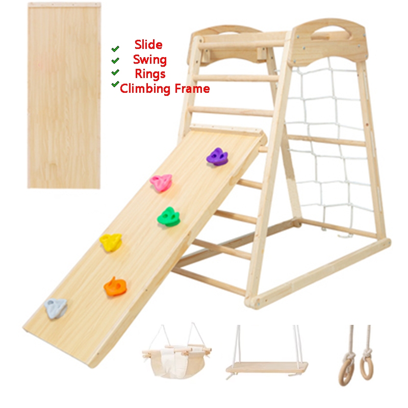 Children's Indoor Small Climbing Frame Solid Wood Mini Slide Swing ...