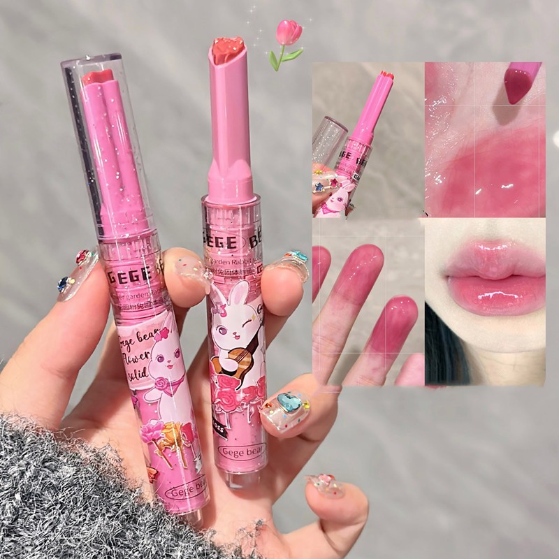 Cute Watery Mirror Lip Gloss Garden Rabbit Lipstick Set High Shine ...