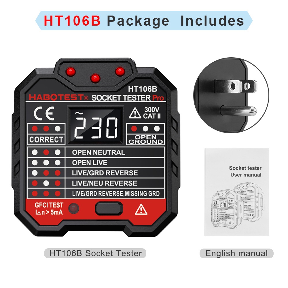 HABOTEST HT106 HT107 Socket Tester Pro Voltage Test Digital Outlet ...