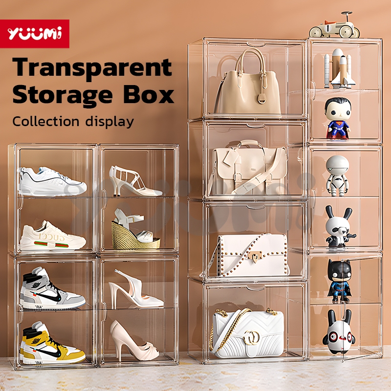 Yuumi acrylic transparent stackable shoe box display storage cabinet ...