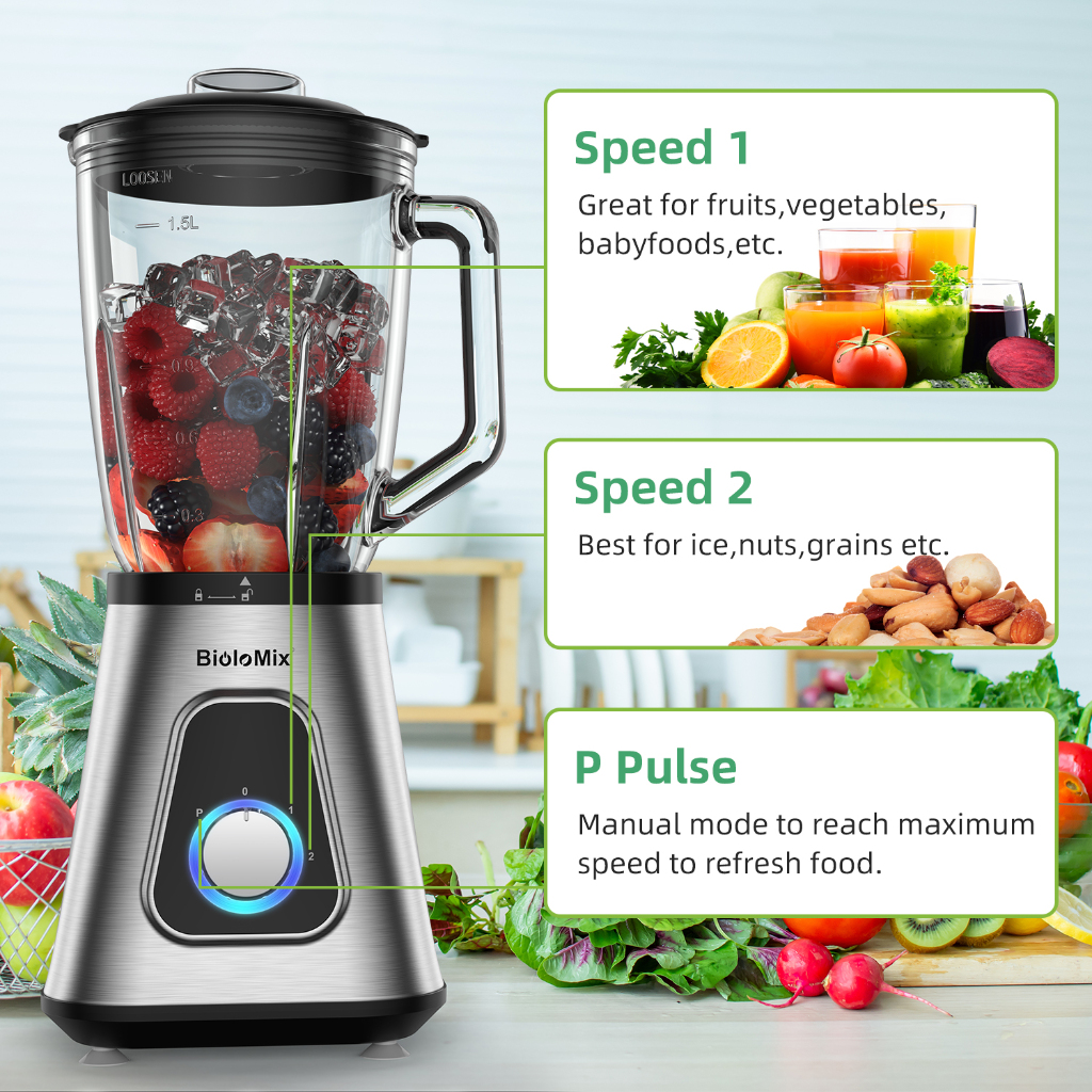 1300W Smoothie Blender with 1.5L Glass Jar, Personal Blenders Combo for ...