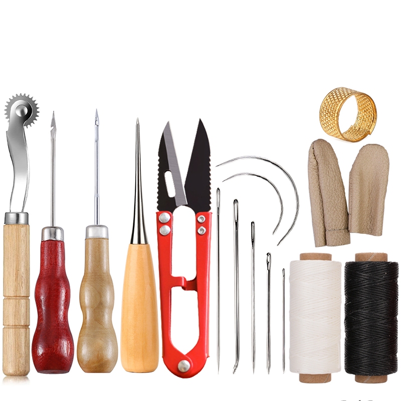 New 17 Pcs Leather Sewing Tools Set With Needles Thread Awls Scissors ...