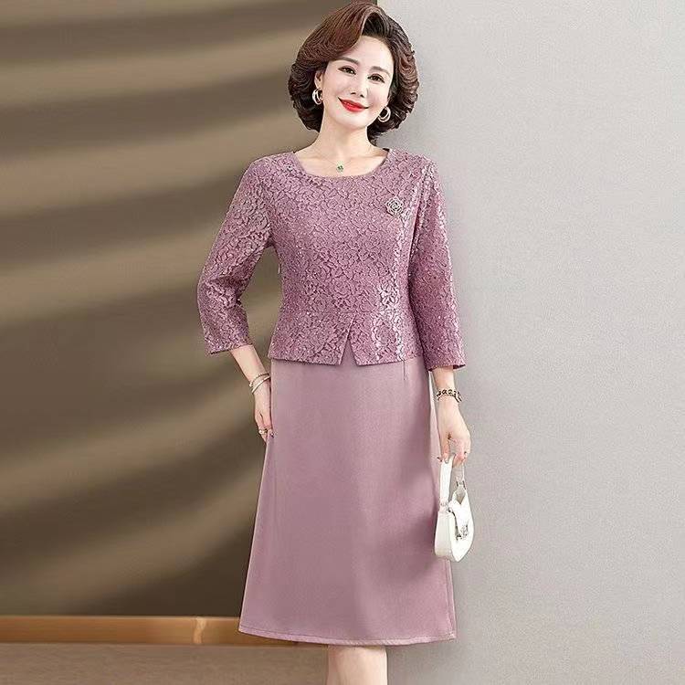 Fashion Summer Lace Splicing Dress Elegant High-end 7 Point Sleeve ...