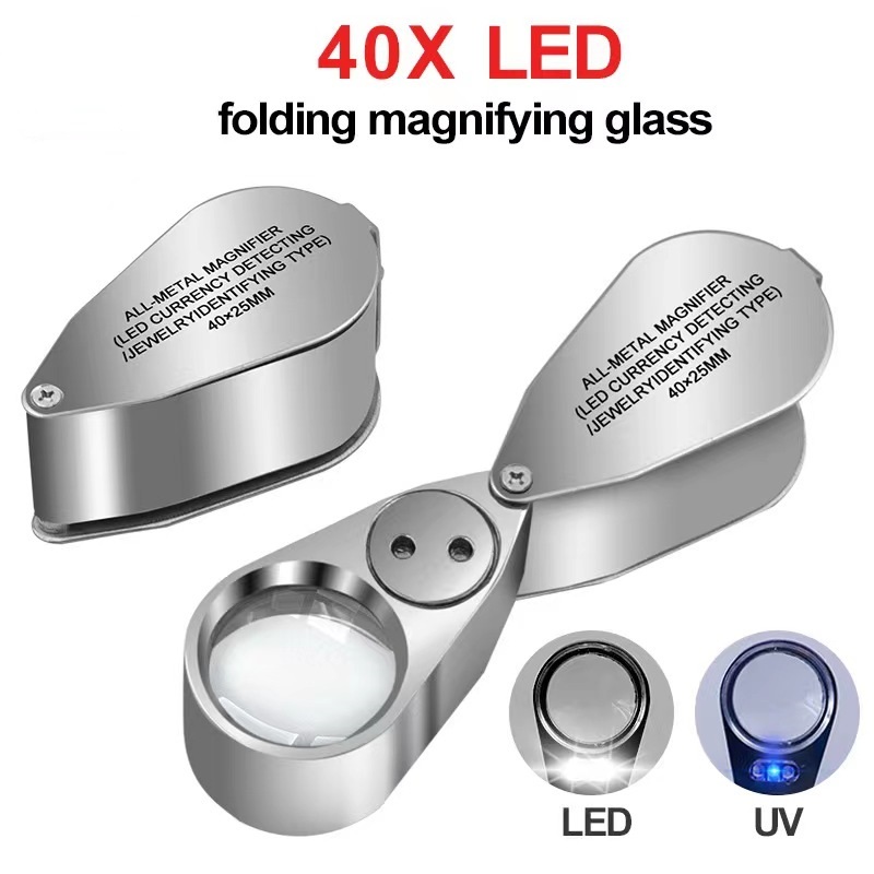 40x 25mm jewelry appraisal magnifying glass with LED light UV currency ...