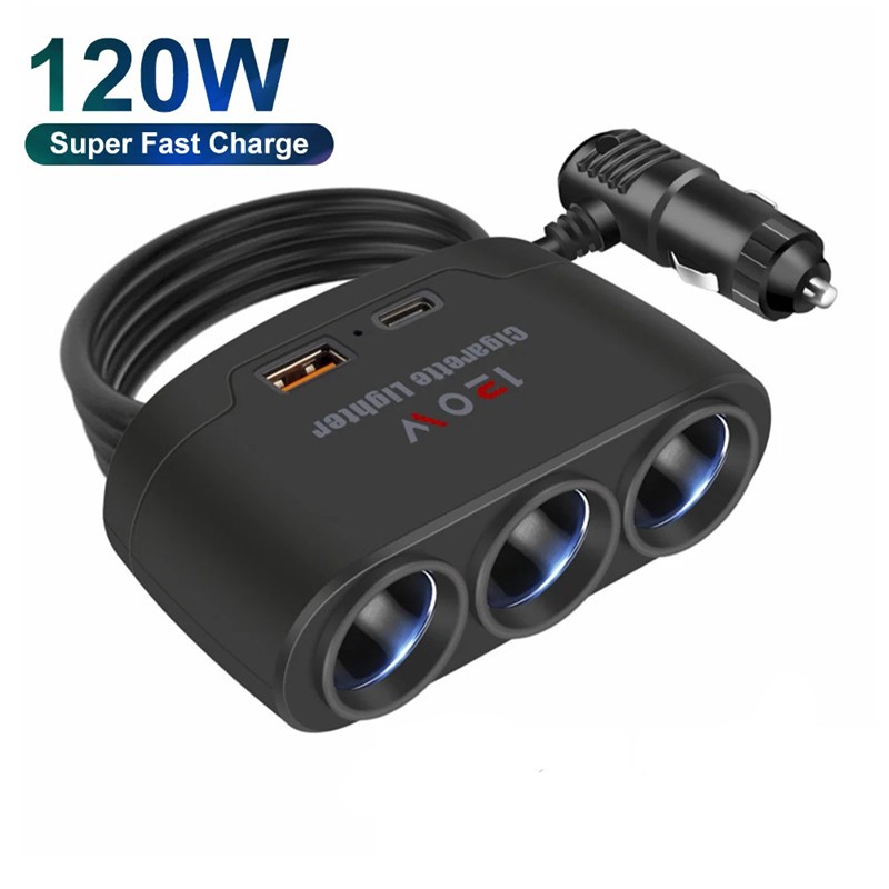 5 in 1 Car Charger Adapter 120W 12V 24V 3 Car Charger USB Type-C ...