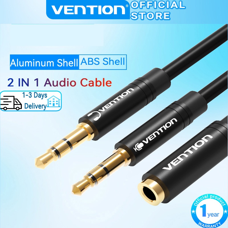 Vention 3.5mm 2 IN 1 Audio Cable Metal Mic Splitter Two-in-One Jack ...