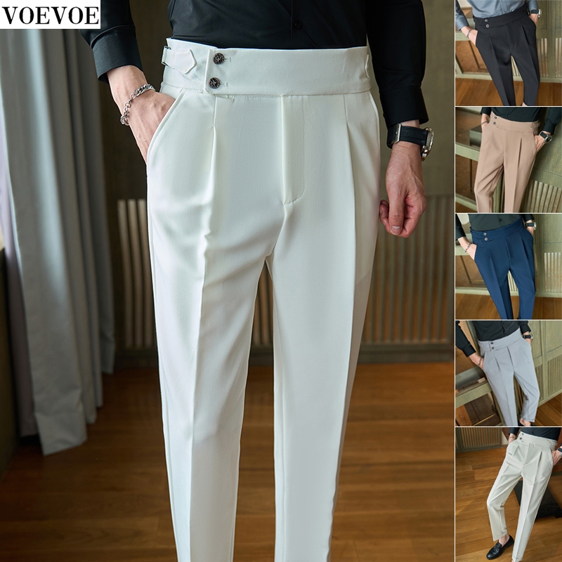 Voevoe Men's Suit Pants High Waist Slim-fit Business Casual Ankle ...