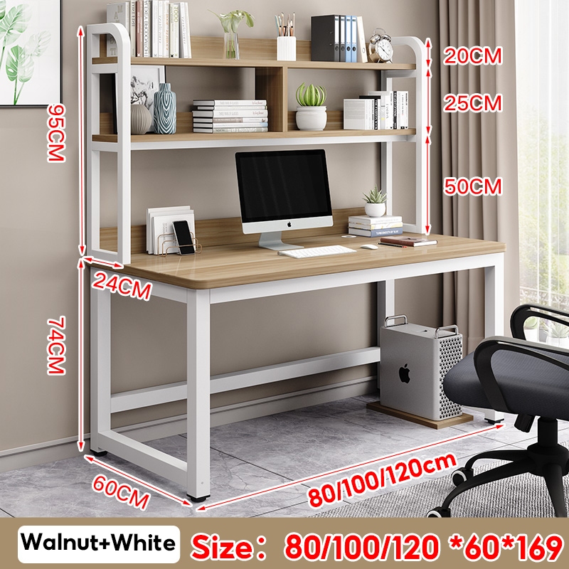 【SG】Study Table with shelves Computer Desk Office Table Walnut/Black ...