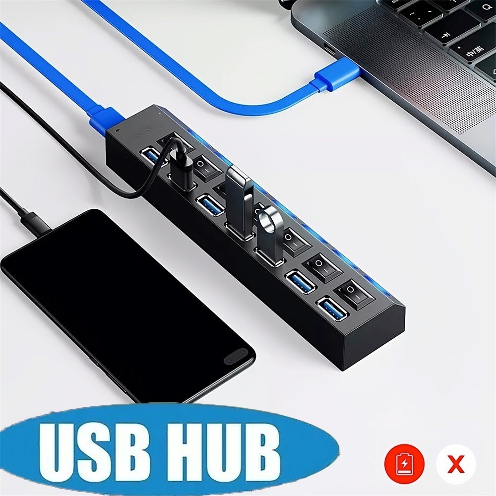 4-Port/7-Port USB To USB 2.0 3.0 Ultra-Mini Hub Adapter Hub Power On ...
