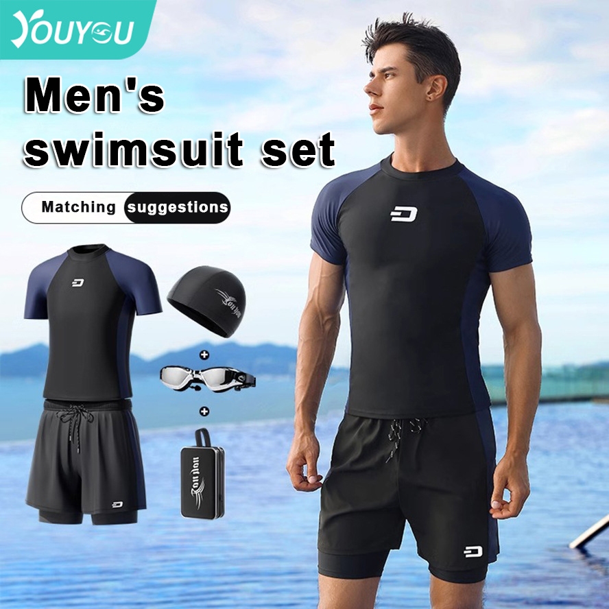 Men's swimsuit suit large size loose breathable quick-drying double ...