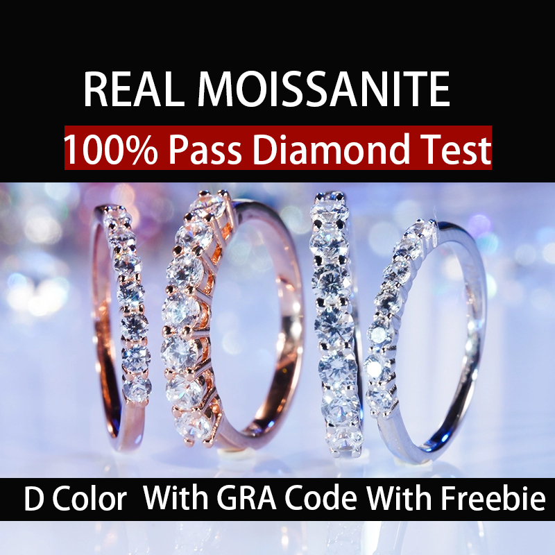 Real Moissanite 5pcs And 7pcs Stone Eternity Round Cut White D Ring In ...